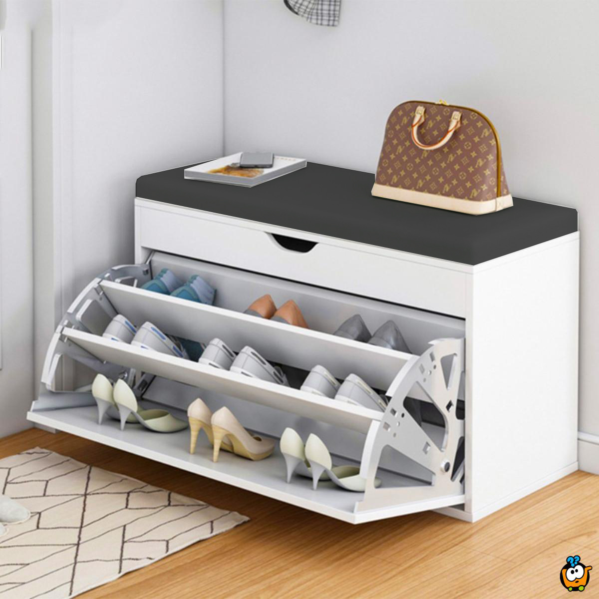 Drveni cipelarnik u beloj boji | Kuda u Kupovinu