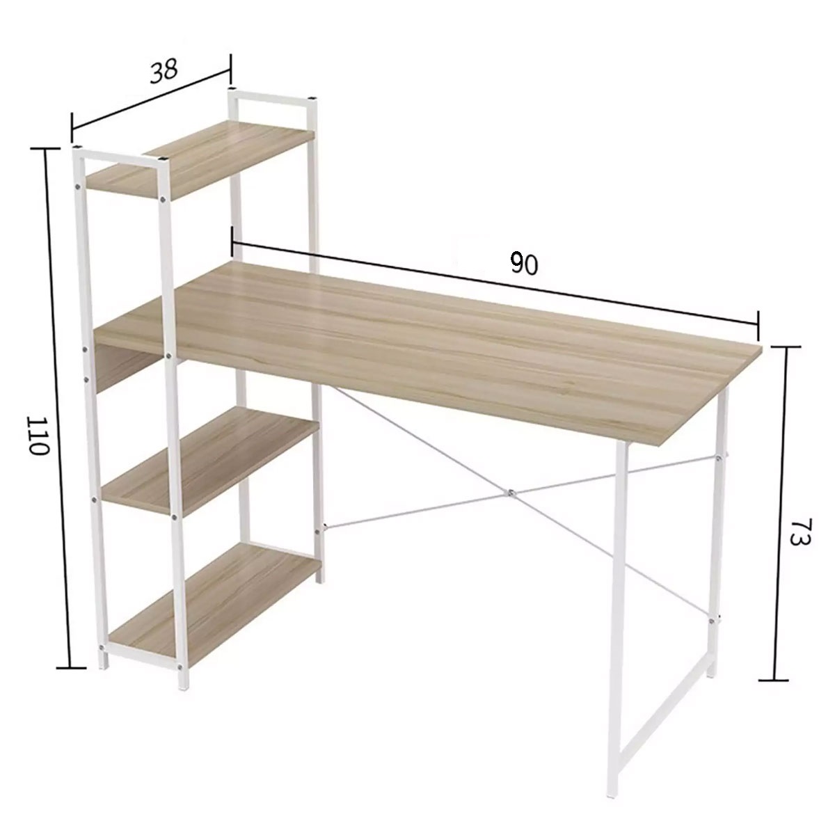 Funkcionalan radni sto sa 4 police za lične stvari u beloj boji | Kuda ...